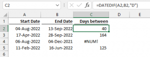 How to subtract dates in Excel to get days