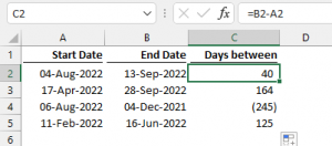How to subtract dates in Excel to get days