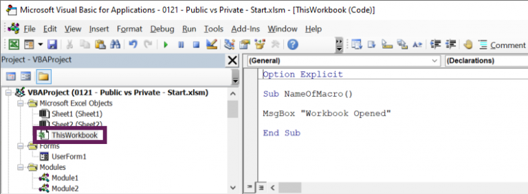 Private vs Public Subs, Variables & Functions in VBA