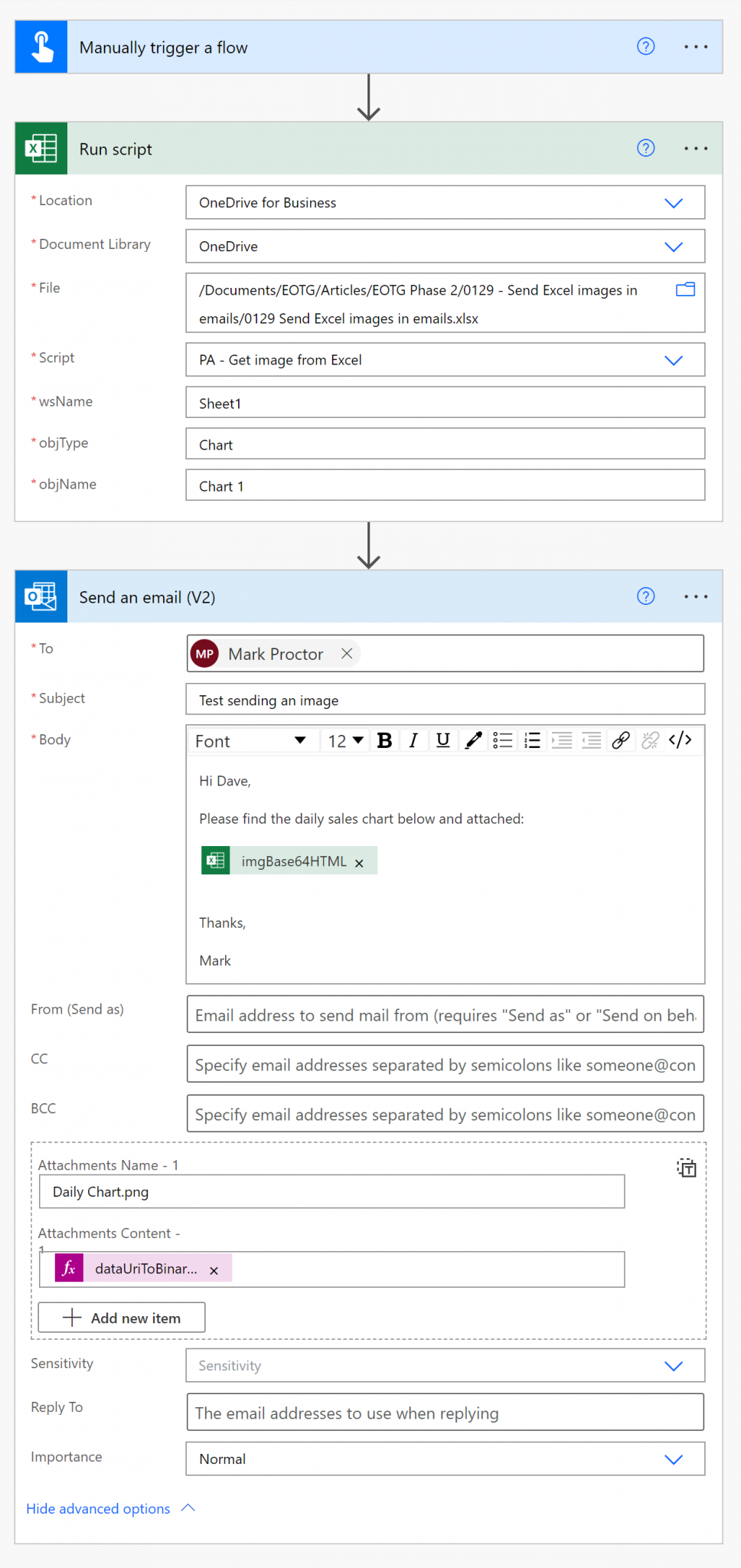 How to email or save Excel images with Power Automate