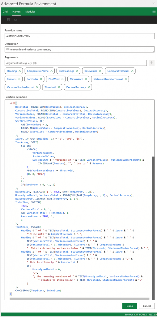 Automatic commentary writing formula in Excel - Amazing LAMBDA
