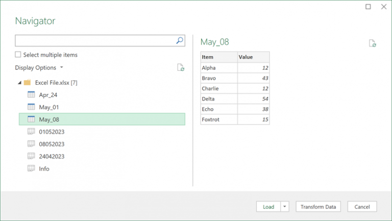 Power Query: Get data when sheet/Table names change (2 ways)
