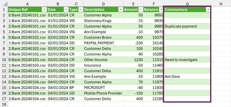 How to add manual information to a query (commentary & references)