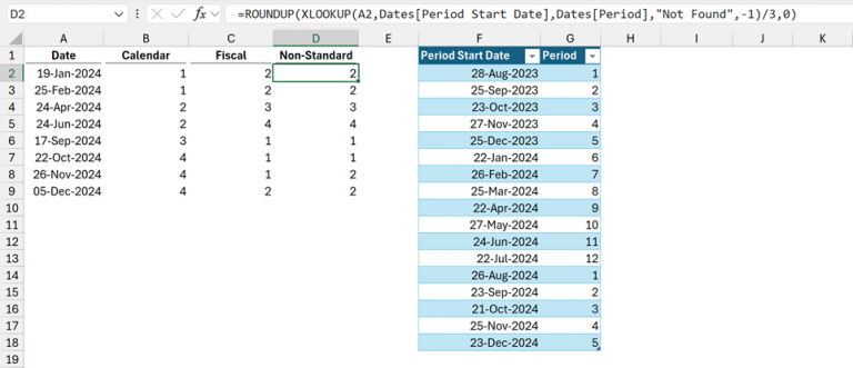 Calculate quarter from dates in Excel (inc non-standard calendars)