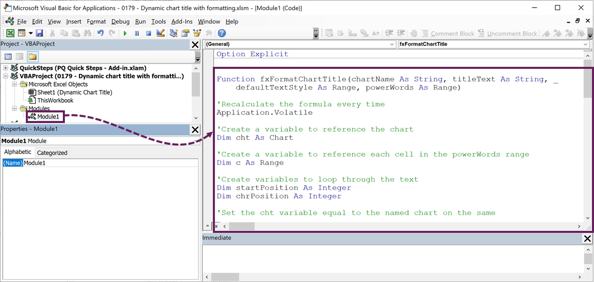 Formatted dynamic chart titles in Excel